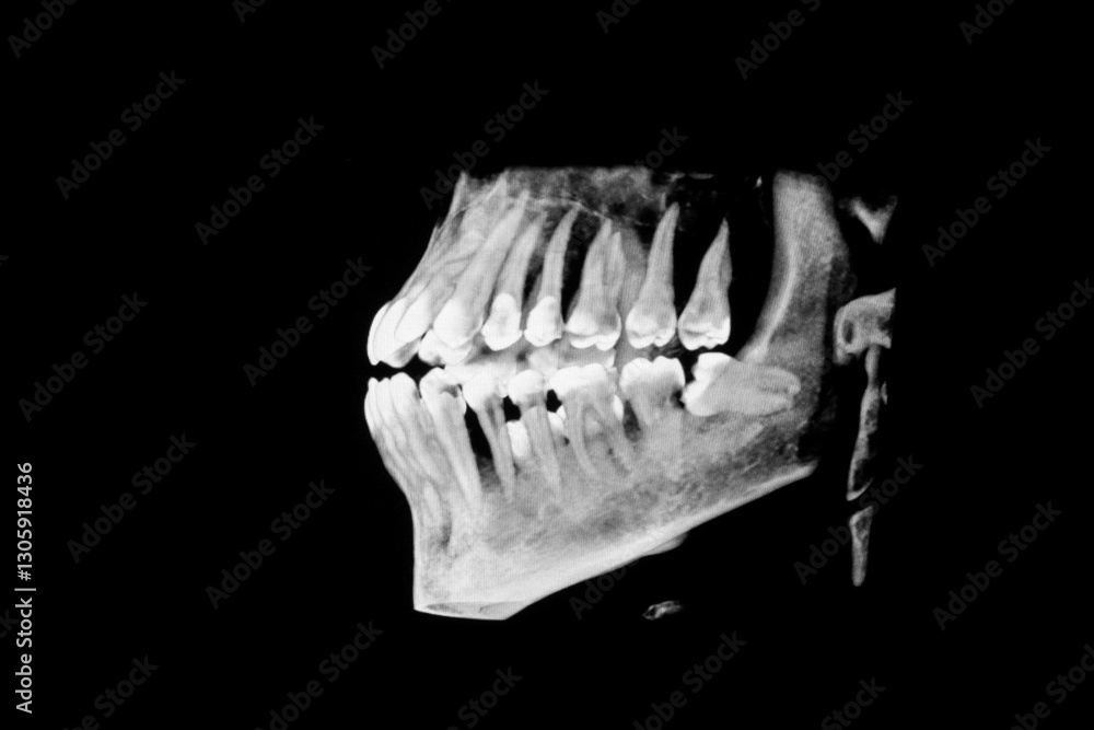 Dental 3d radiograph x-ray lateral view showing an impacted lower ...