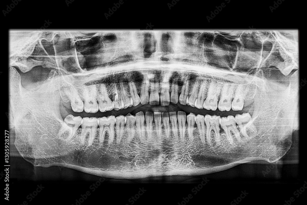 Fotografie Dental panoramic x-ray showing a full dentition with all ...