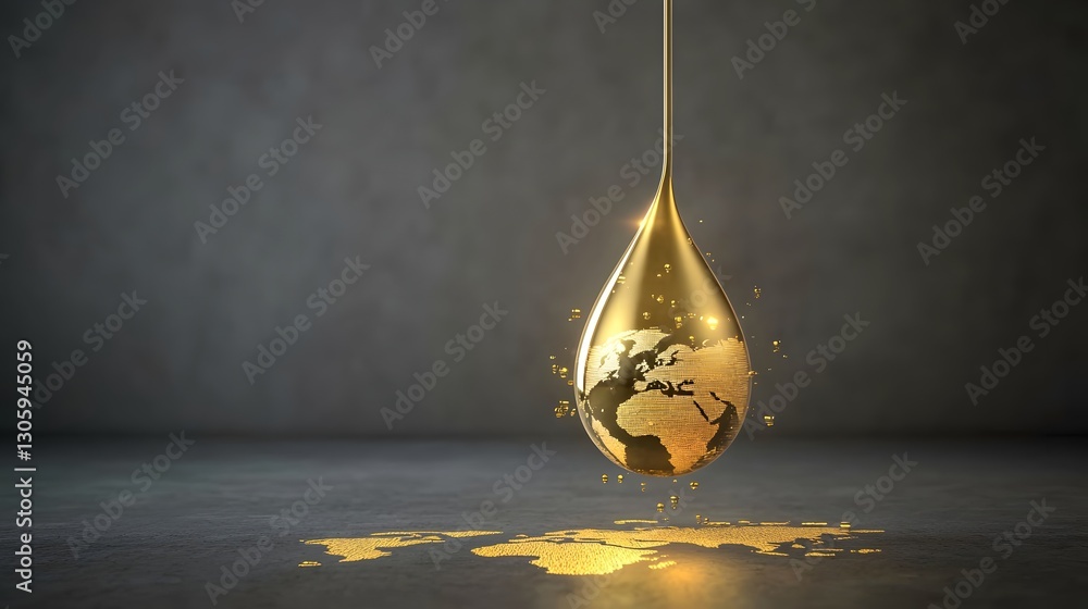 and compelling image depicting a golden oil drop gracefully ...