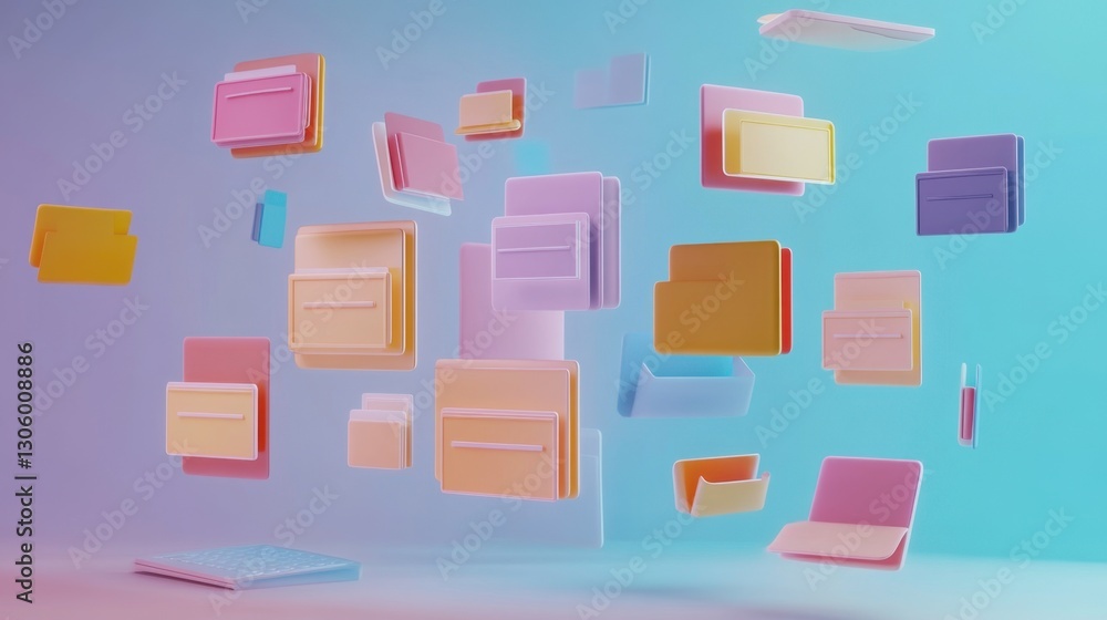 Floating digital folder icons forming a structured hierarchy on a ...