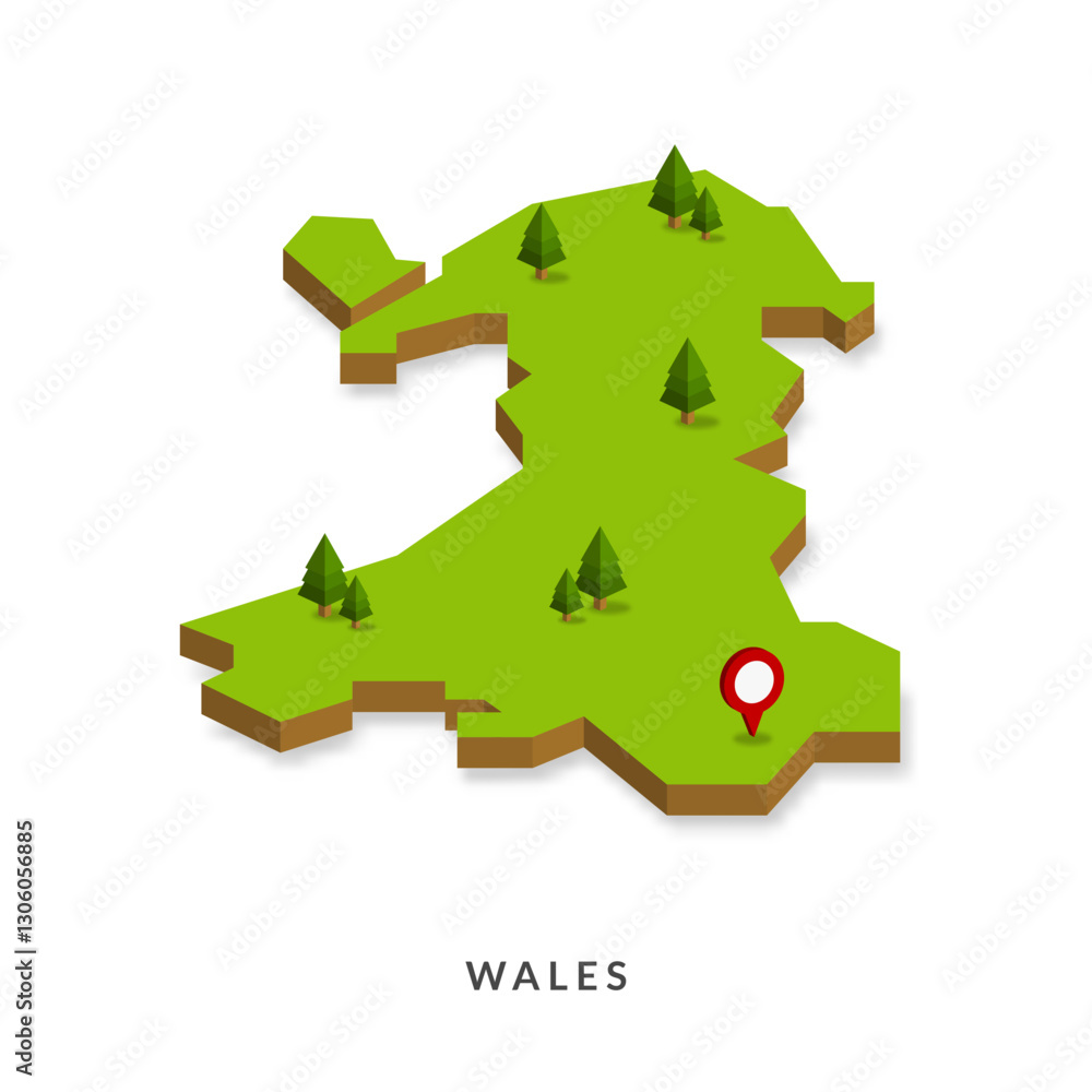 Isometric Map of Wales. Simple 3D Map. Vector Illustration - EPS 10 ...