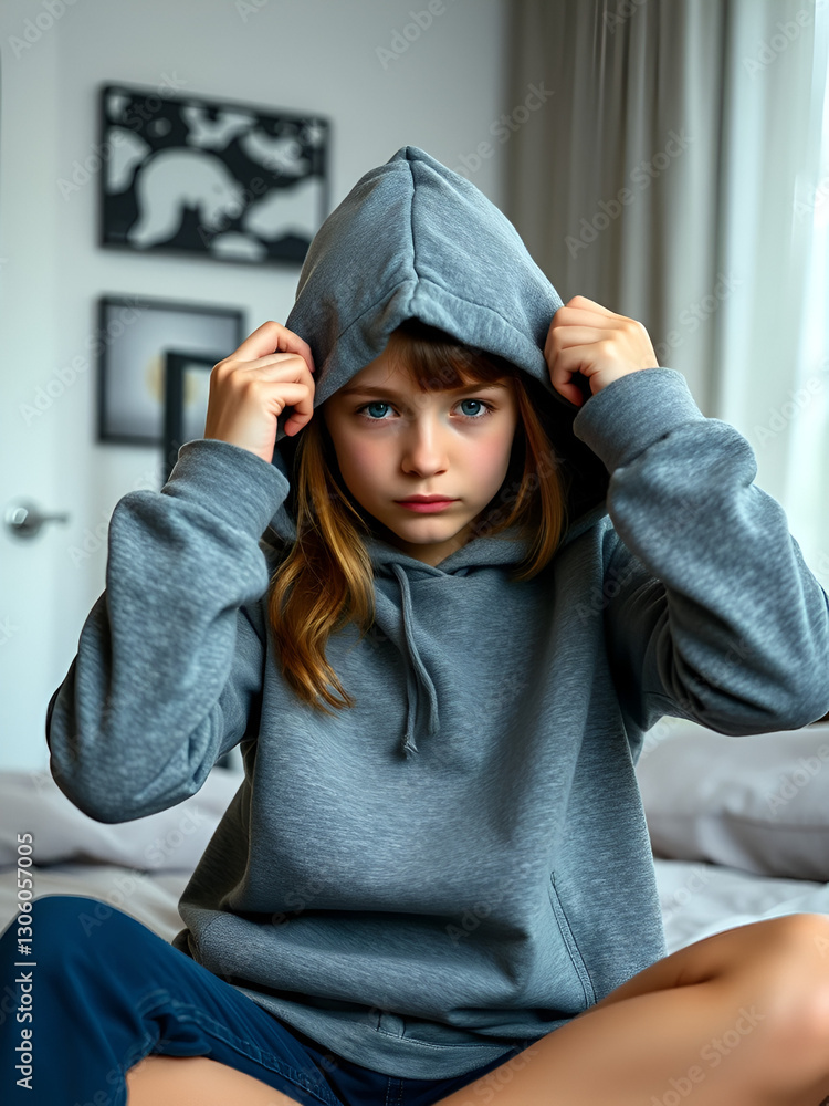 Stubborn teenage girl puts hood on head avoiding mom apology, ignoring ...