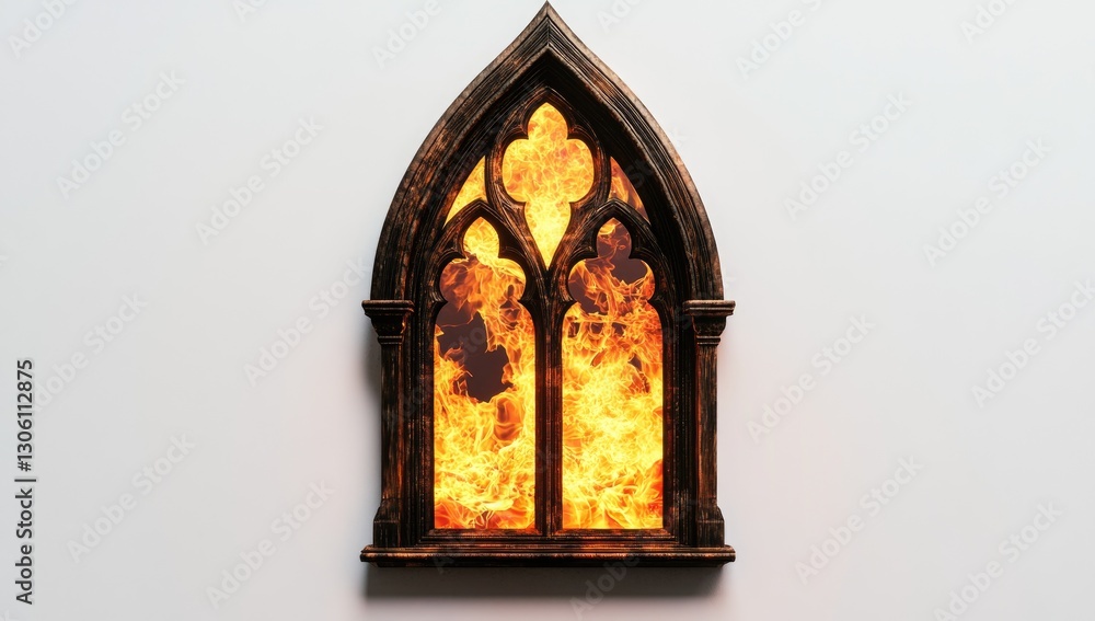 3D icon of a burning church window on a white background, high ...