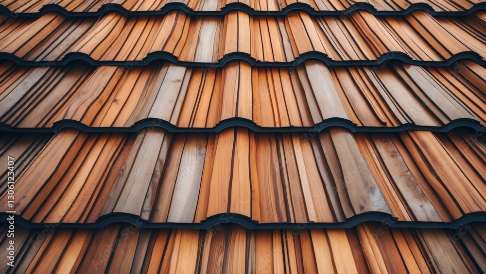 Textured wooden roofing tiles showcasing a warm color palette and ...