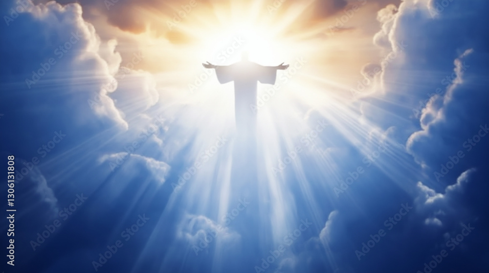Jesus Christ In The Clouds Of Heaven With Brilliant Light, Ascension ...