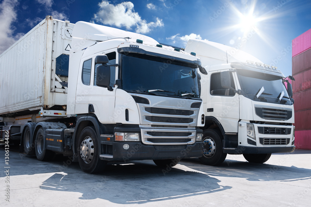 Semi Trailer Trucks Parked on The Parking Lot. Tractor Truck, Big rig ...