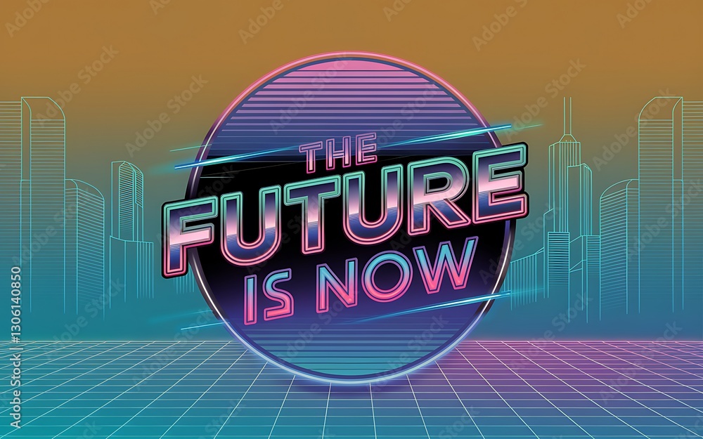 Retro Futuristic Cityscape Design The Future Is Now 80s Synthwave Art ...