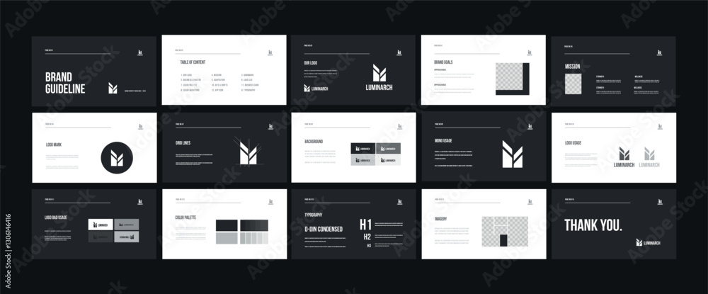 Brand identity framework template. Innovative brand standards layout ...