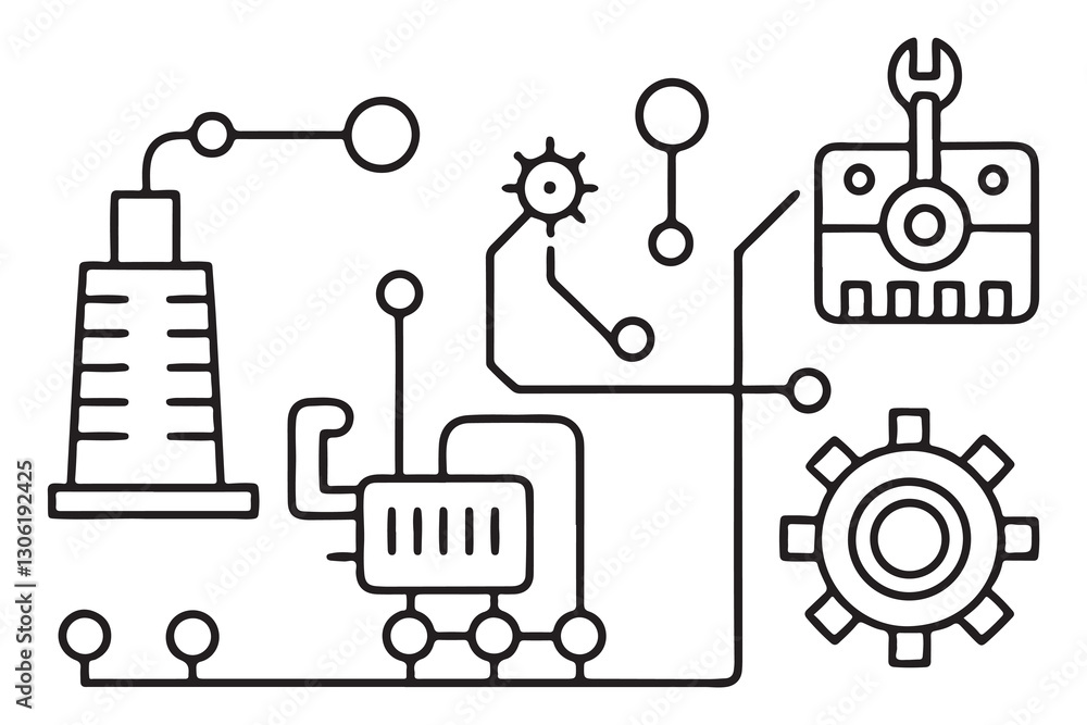 continuous one single black line art doodle drawing of IoT enabled home ...
