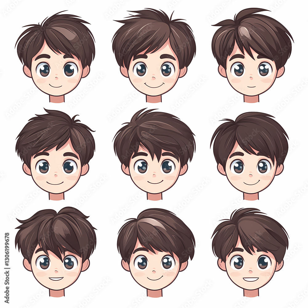 Cartoon Boy Hair Styles: A collection of nine headshots featuring a boy ...