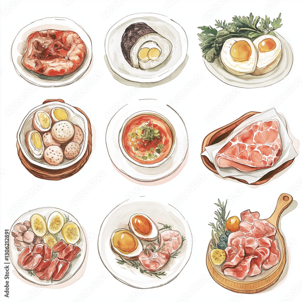 food, pizza, icon, set, vector, cartoon, illustration, cheese, cake ...