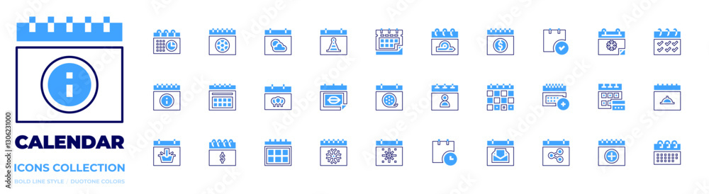 Calendar icon collection. Bold line style. Duotone colors. calendar ...