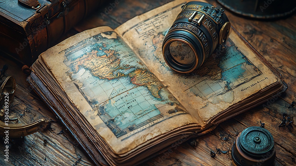 Cartography art exploring historical maps collection Stock Illustration ...