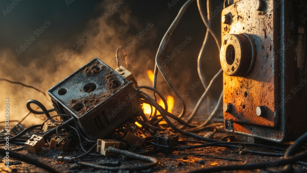 Damaged electrical breaker and burnt fuse box from high voltage surge ...
