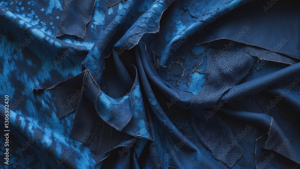 Blue Shibori Dyeing Textures. Design Template for Distressed Fabric ...