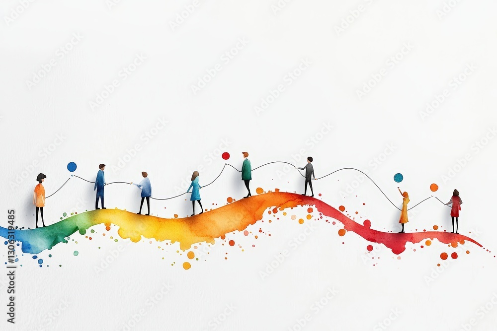 A vibrant illustration of diverse people connecting through colorful ...
