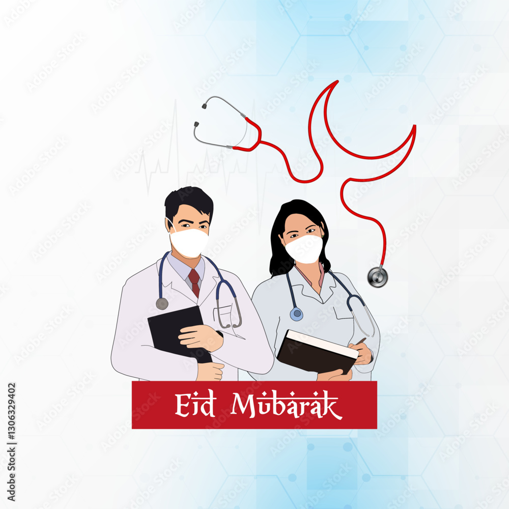 Medical team doctor nurse Eid Ramadan Eid ul adha design isolated with ...