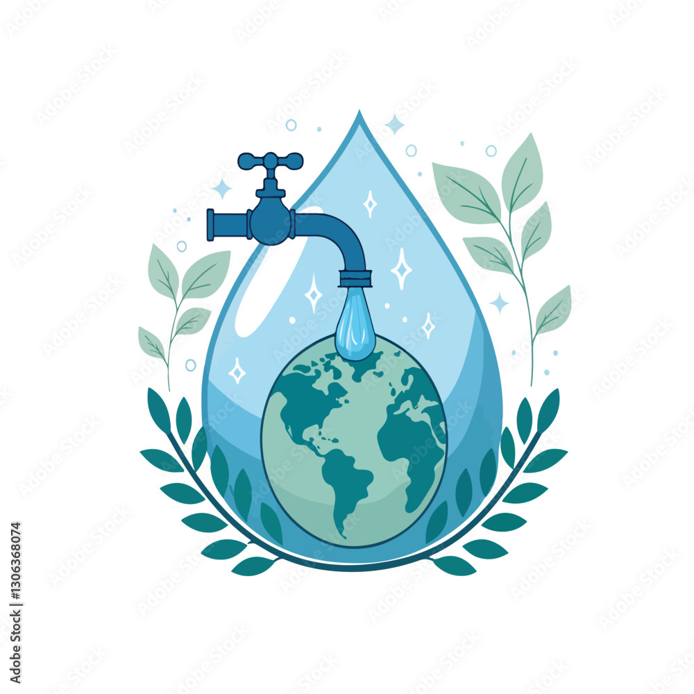 Print World Water Day vector art isolated on white background.Water ...