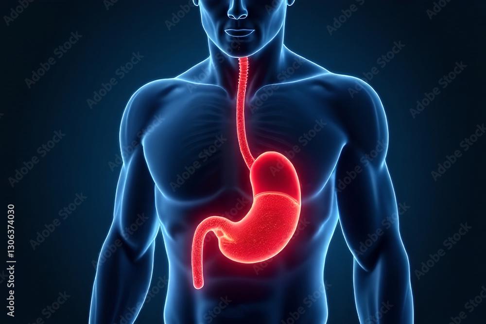 Outline of the human body in an X-ray with emphasis on the digestive ...
