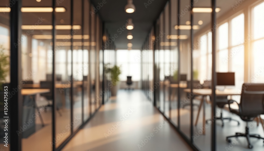 Blurred office interior with versatile open, private areas for diverse ...