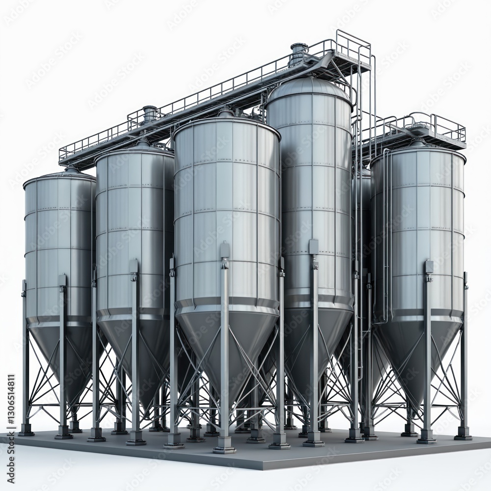 Large storage tanks, silos for storing raw materials like grain ...