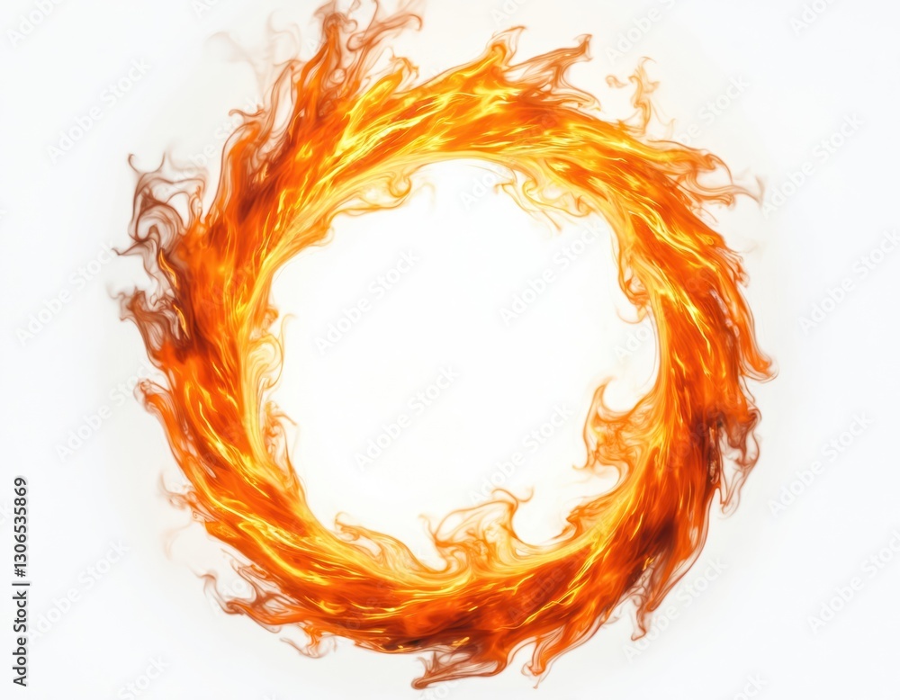 Fiery ring of flames isolated on transparent background. Burning circle ...