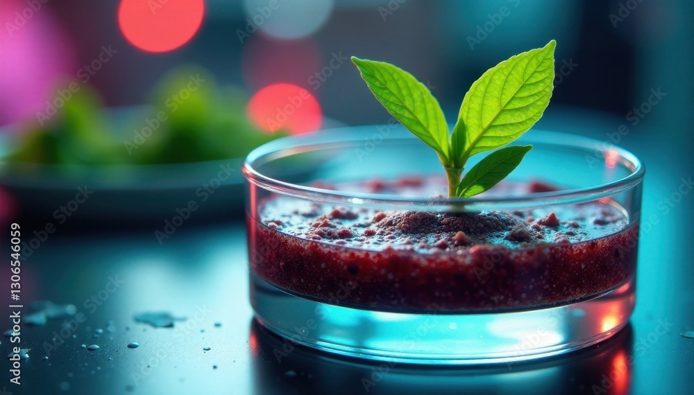 Microscopic view of plant tissue culture growing in petri dish, tissue ...