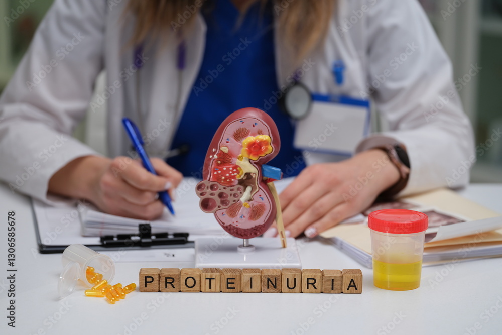 This visual representation illustrates proteinuria diagnosis, featuring ...