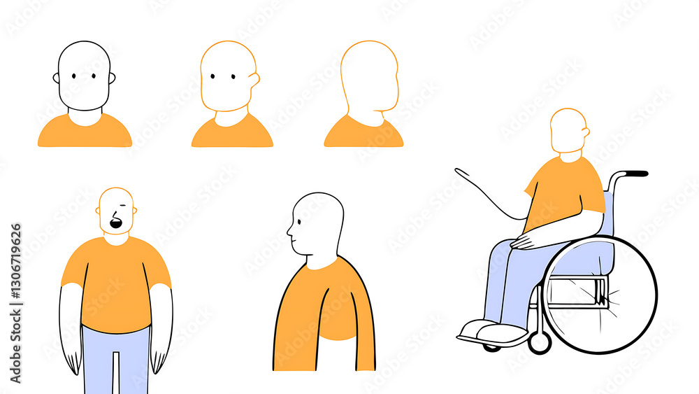 man with disability in wheelchair character constructor for animation ...