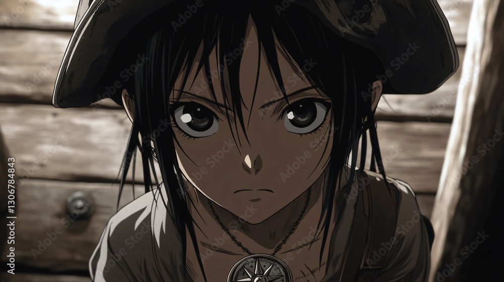 Anime pirate adventurer with a tricorn hat and magical compass, Stock ...