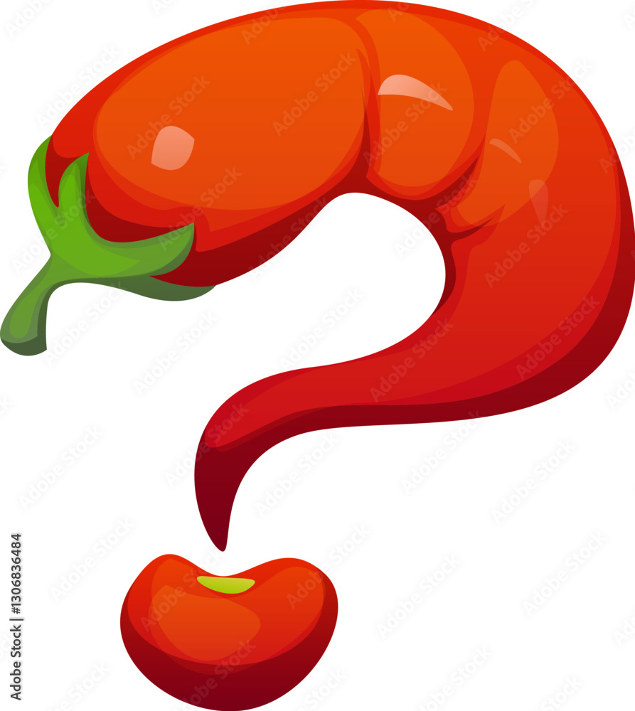Cartoon Mexican font chili pepper punctuation question mark sign. Latin ...