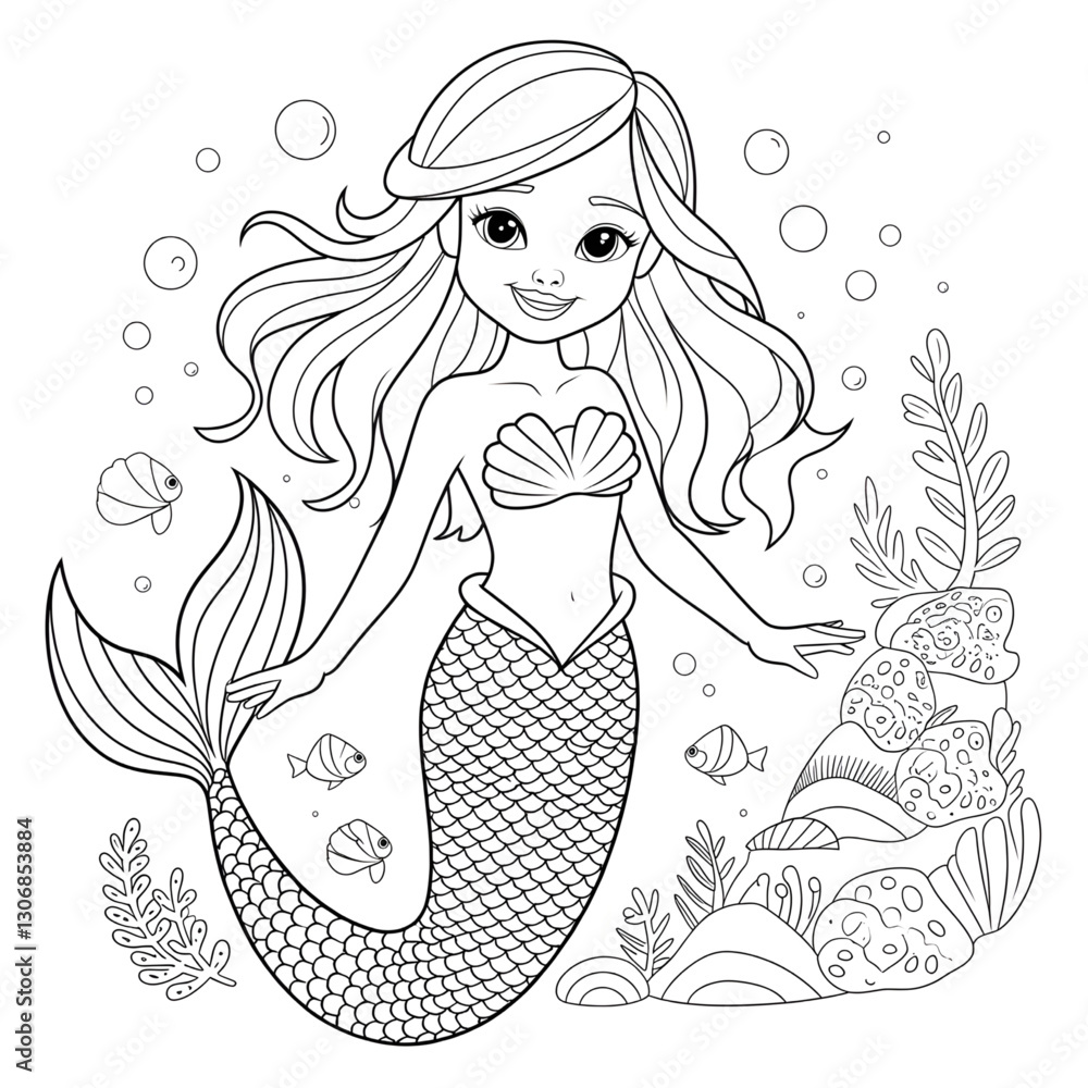 water fairy coloring page line art Stock Vector | Adobe Stock