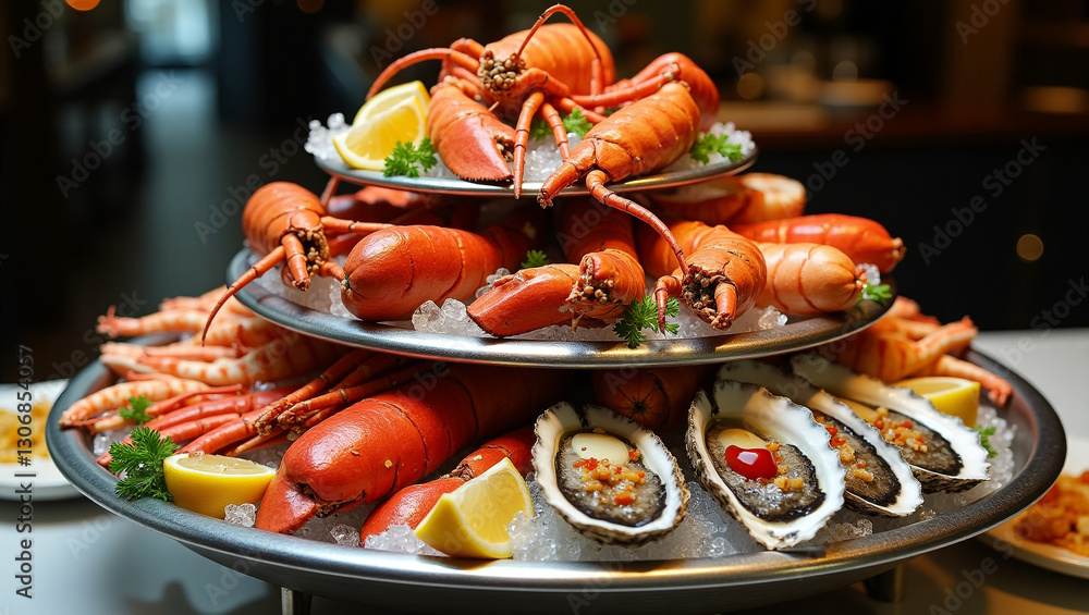 Exquisite Seafood Tower Platter with Lobster Prawns Restaurant Gourmet ...