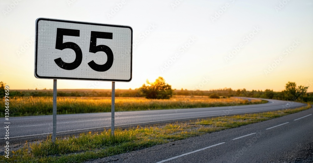 Classic white rectangular speed limit sign black bold font slightly ...