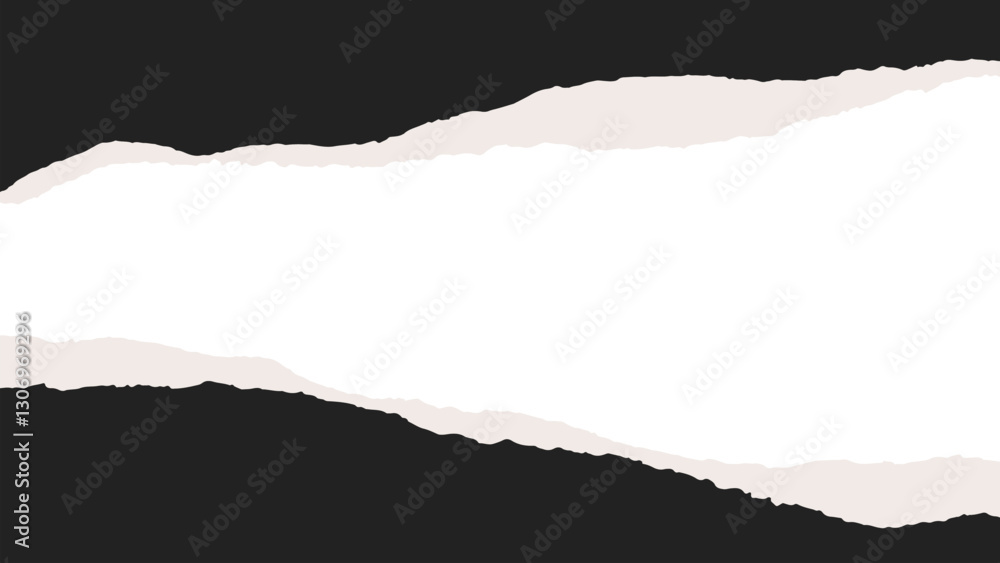 Horizontal banner with black paper torn into 2 parts isolated on ...