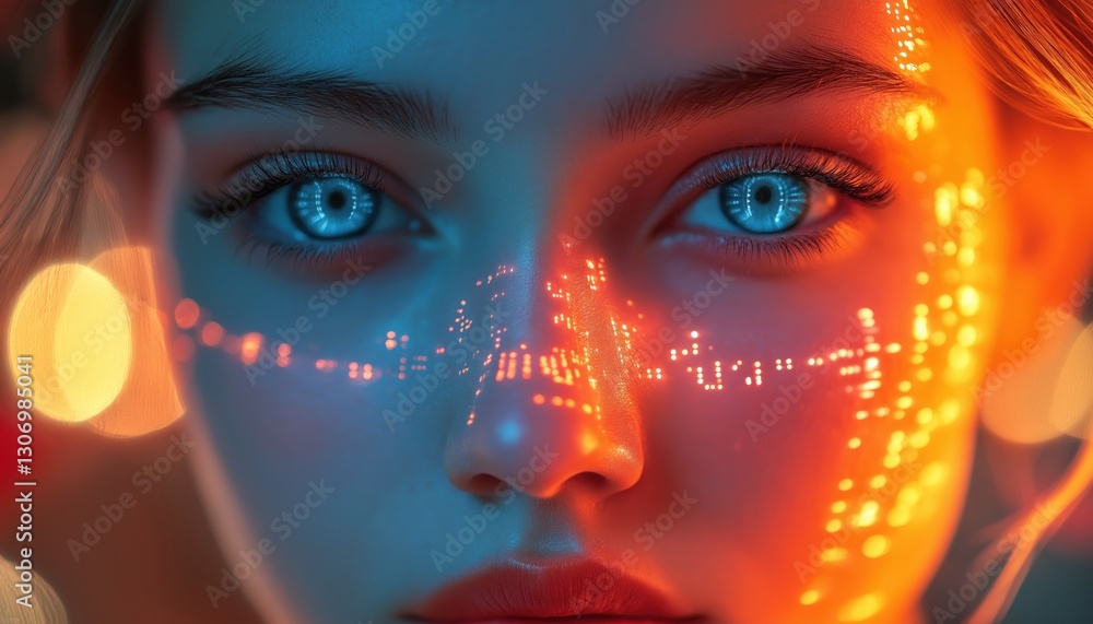 Agentic AI Interface on Womans Face - Futuristic Tech Portrait Stock ...