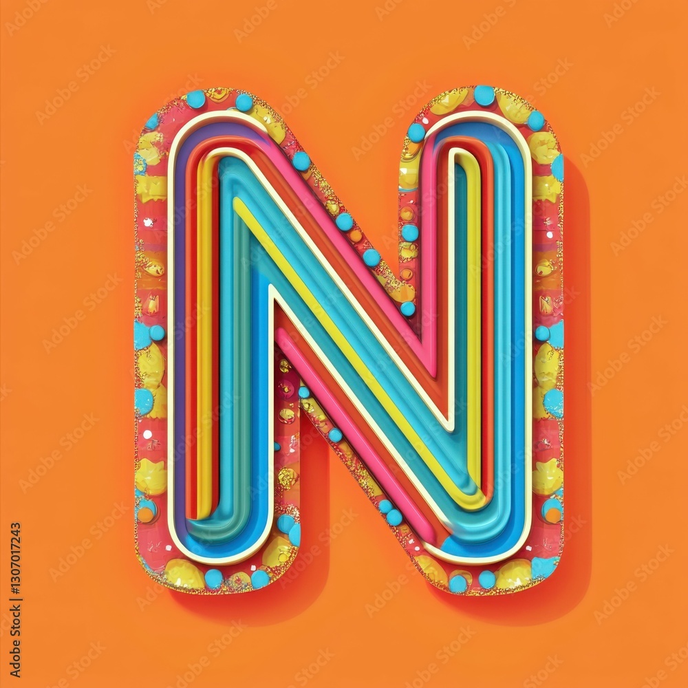 Vsco Girl Rainbow Letter N Monogram Retro Font Aesthetic Typography ...
