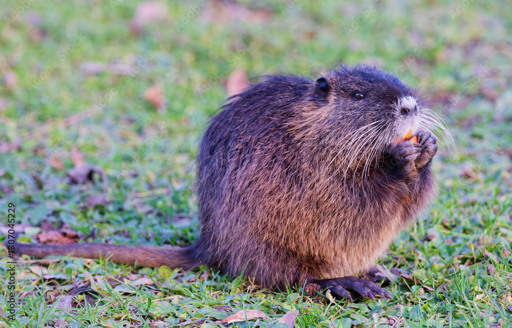 The nutria is an invasive species living along rivers in Germany in ...