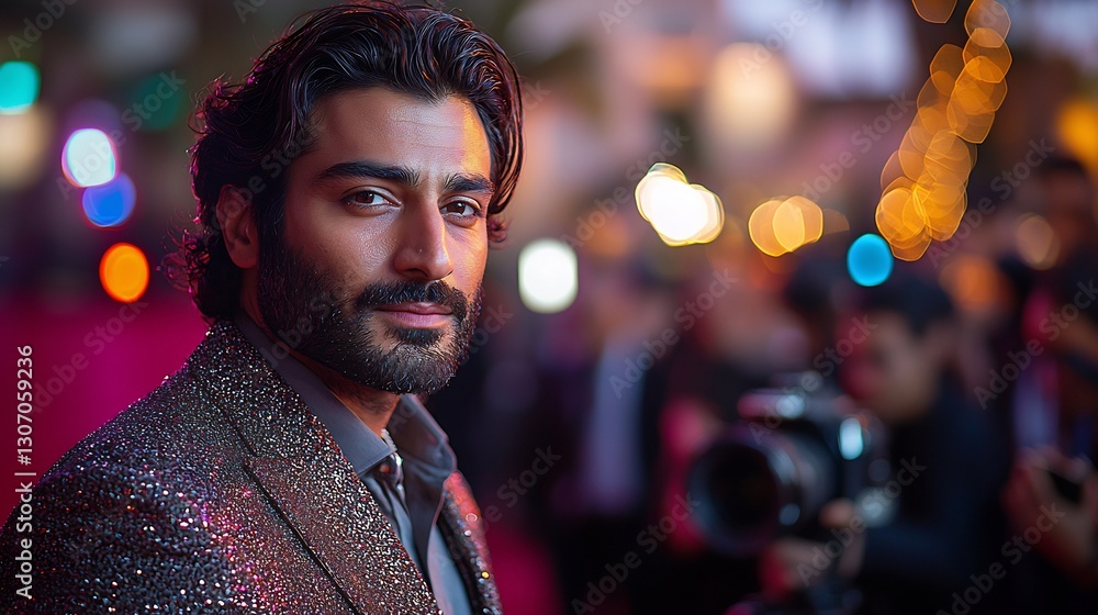 Bollywood actor attending glamorous event wearing glittering sari or ...