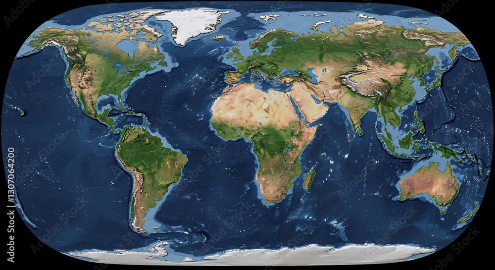 Detailed Earth map shows oceans depths landmasses. AI Generated Stock ...