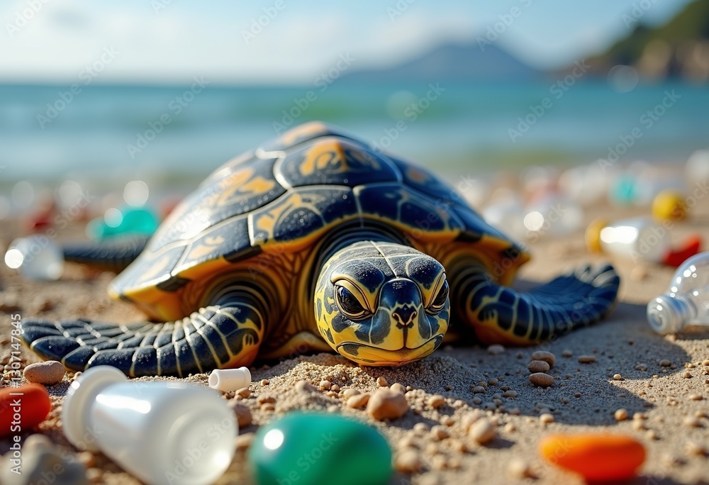 Disturbing Reality: A Sad Turtle Struggles to Survive on a Beach ...