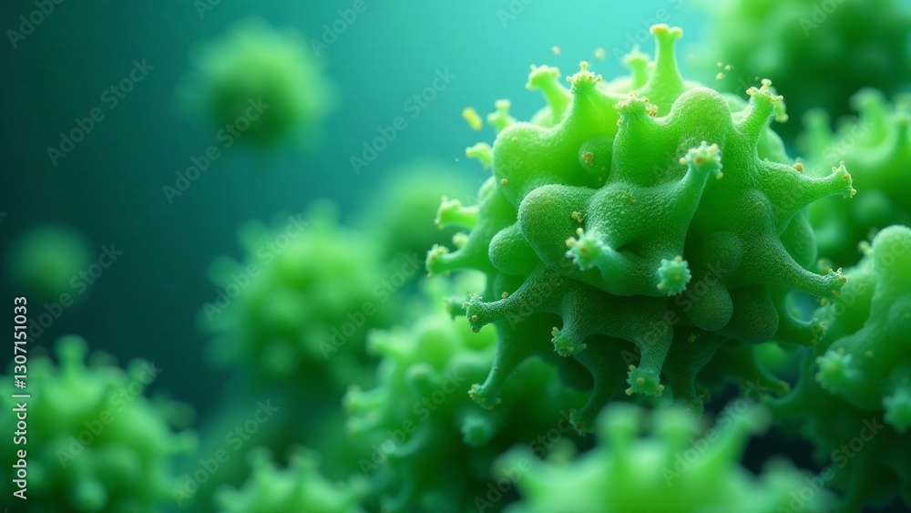 Microscopic View of Green Viral Particles A Detailed Close-Up of Complex Cellular Structures ...
