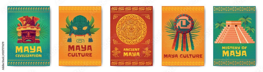 Vector de Stock Maya civilization posters. Mayan aztec inca culture ...