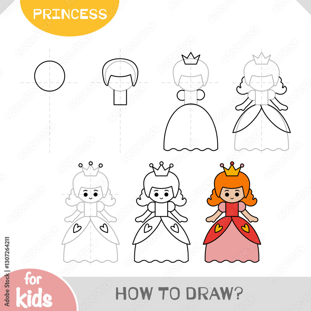 Vector de Stock How to draw Princess character for children. Step by ...