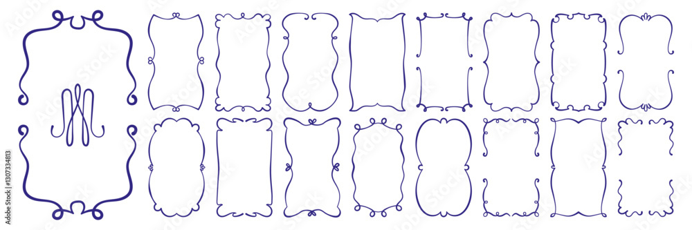 hand drawn outline frame set. rectangular, oval shape vintage borders ...