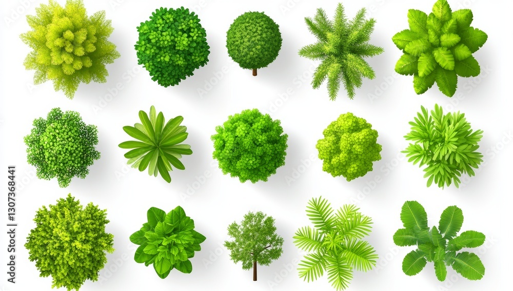 An overhead view illustration of diverse tree and shrub designs ...