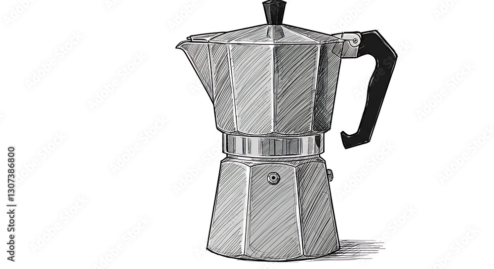 Sketch of a Moka pot, vintage Italian coffee maker, detailed line ...