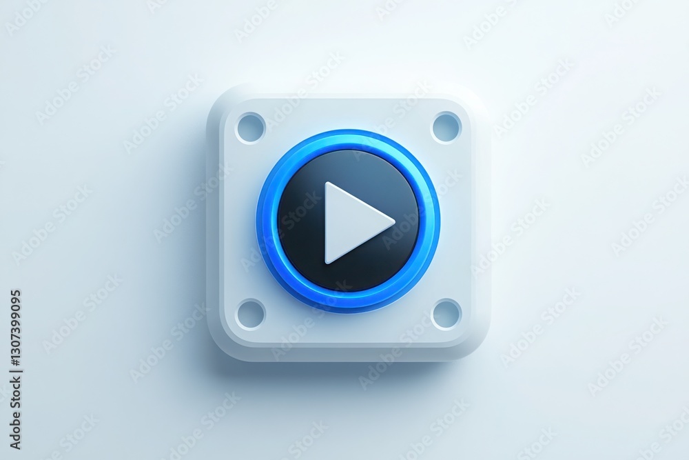 Play button icon on a white surface Embossed square shape with a ...