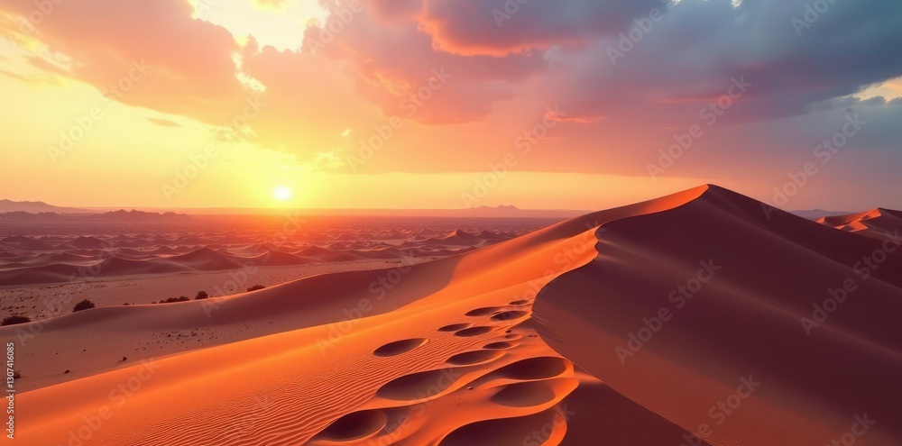 Grainy texture overlay of sand dunes in a desert landscape at dusk ...