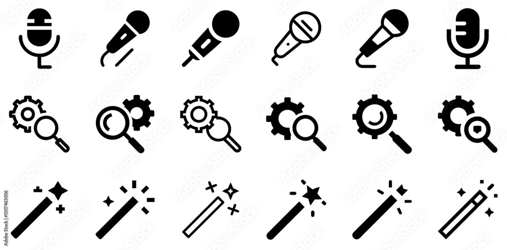 เวกเตอร์ Stock "Microphone, Magnifying Glass, Gear, and Magic Wand Icon ...